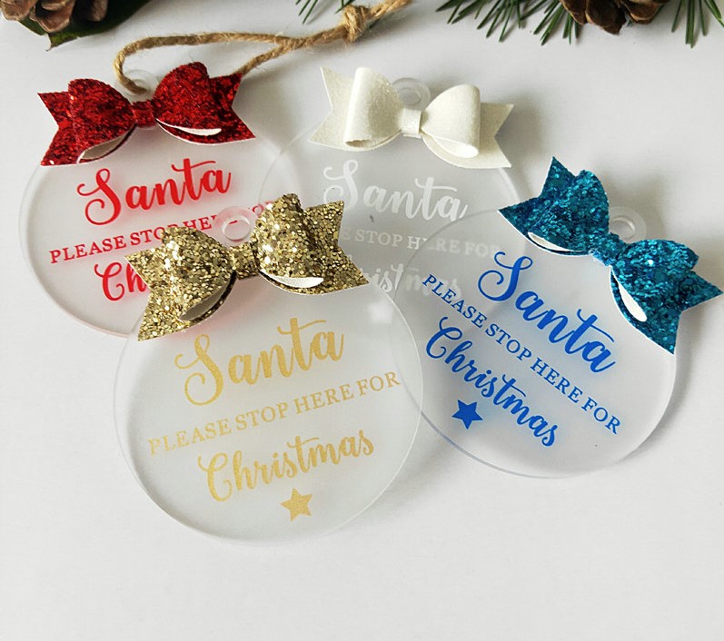 Acrylic Flat Baubles With Bow (SET of 12) - Bangonblanks.com